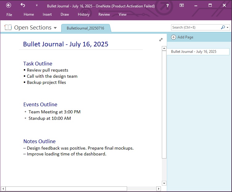Bullet Journaling con OneNote in C# | Bullet Journal per OneNote